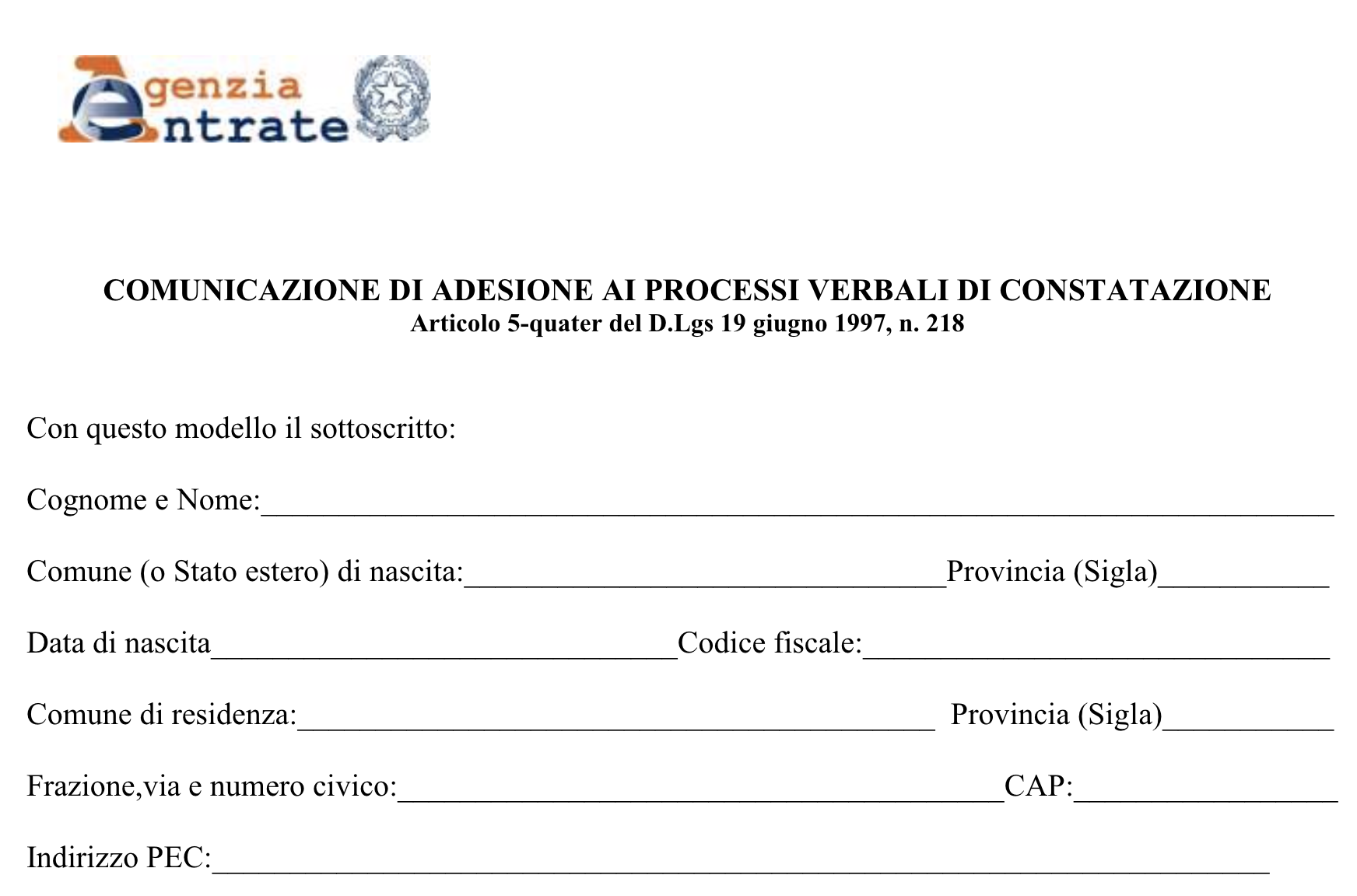 Modello di adesione a PVC dopo accertamento: Fac Simile - PMI.it